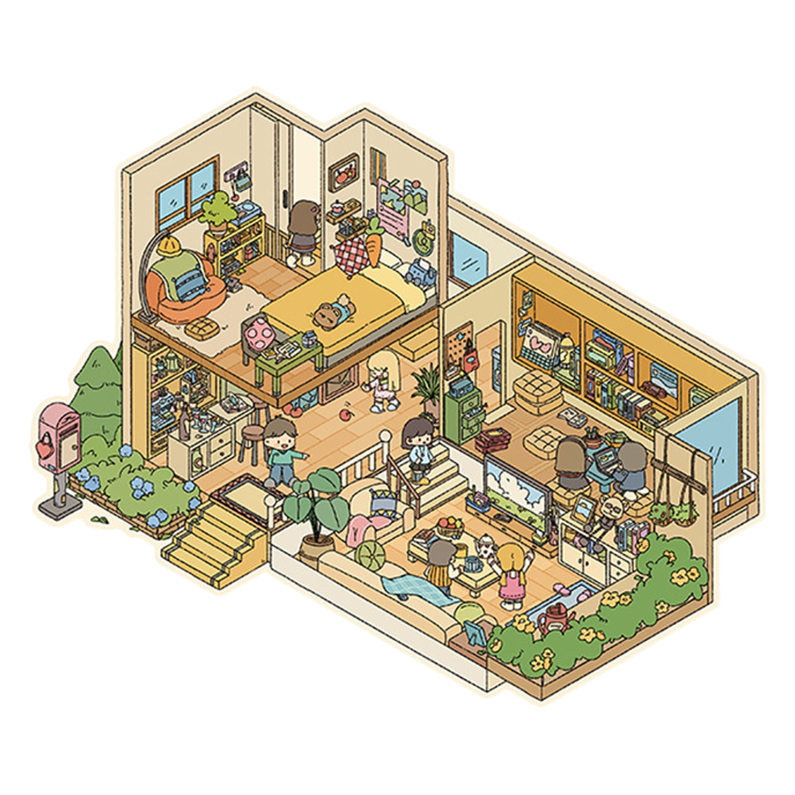 3D Effect House Stickers, Cartoon Miniature Scene Stickers, Cute ...