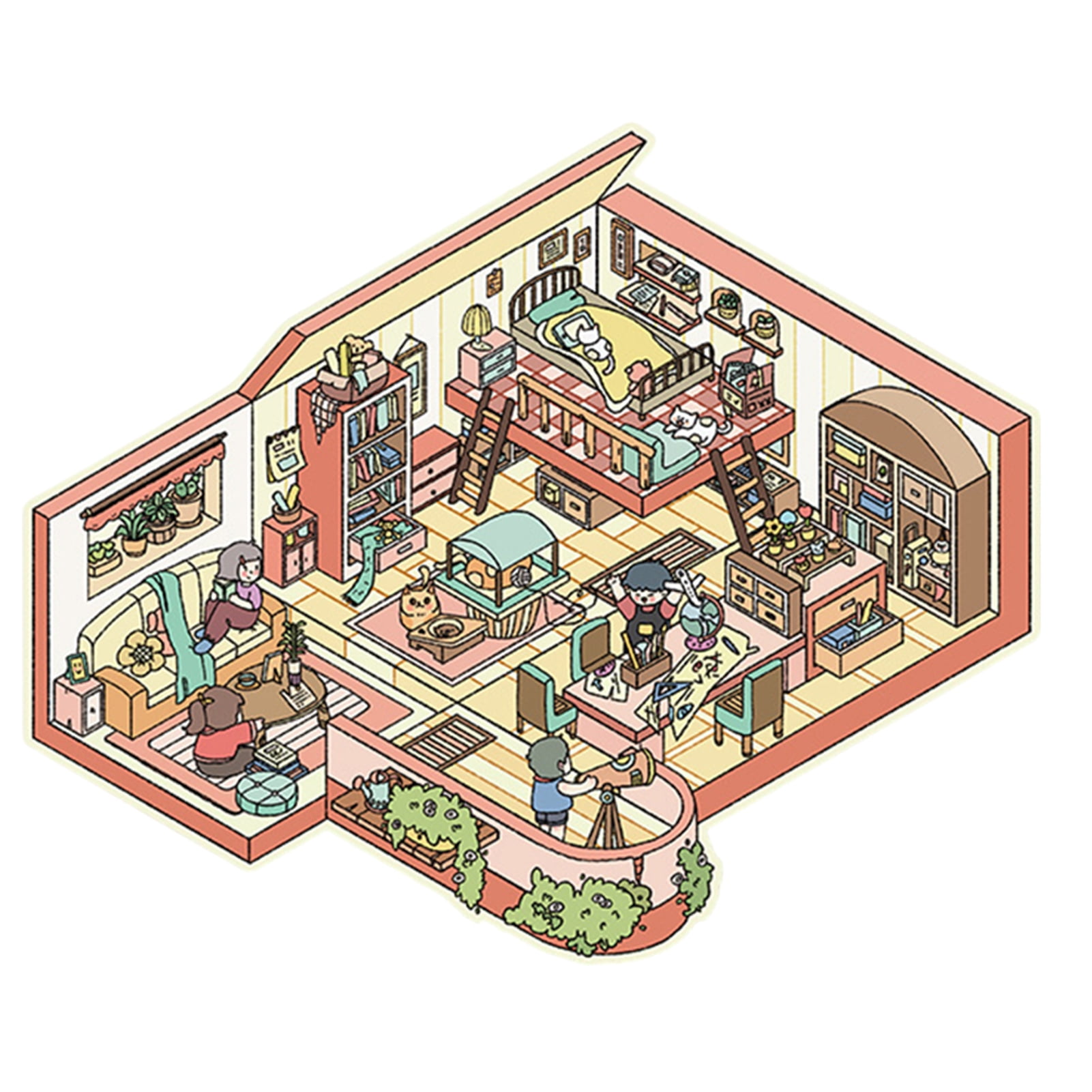 3D Effect House Stickers, Cartoon Miniature Scene Stickers, Cute ...