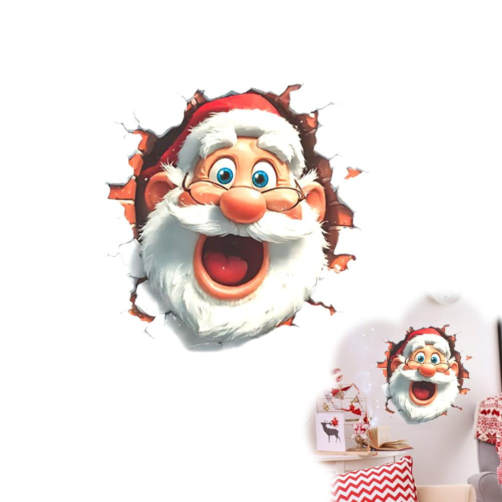 3D Effect Santa Claus Wall Sticker,Santa Claus Breaking The Wall Self ...