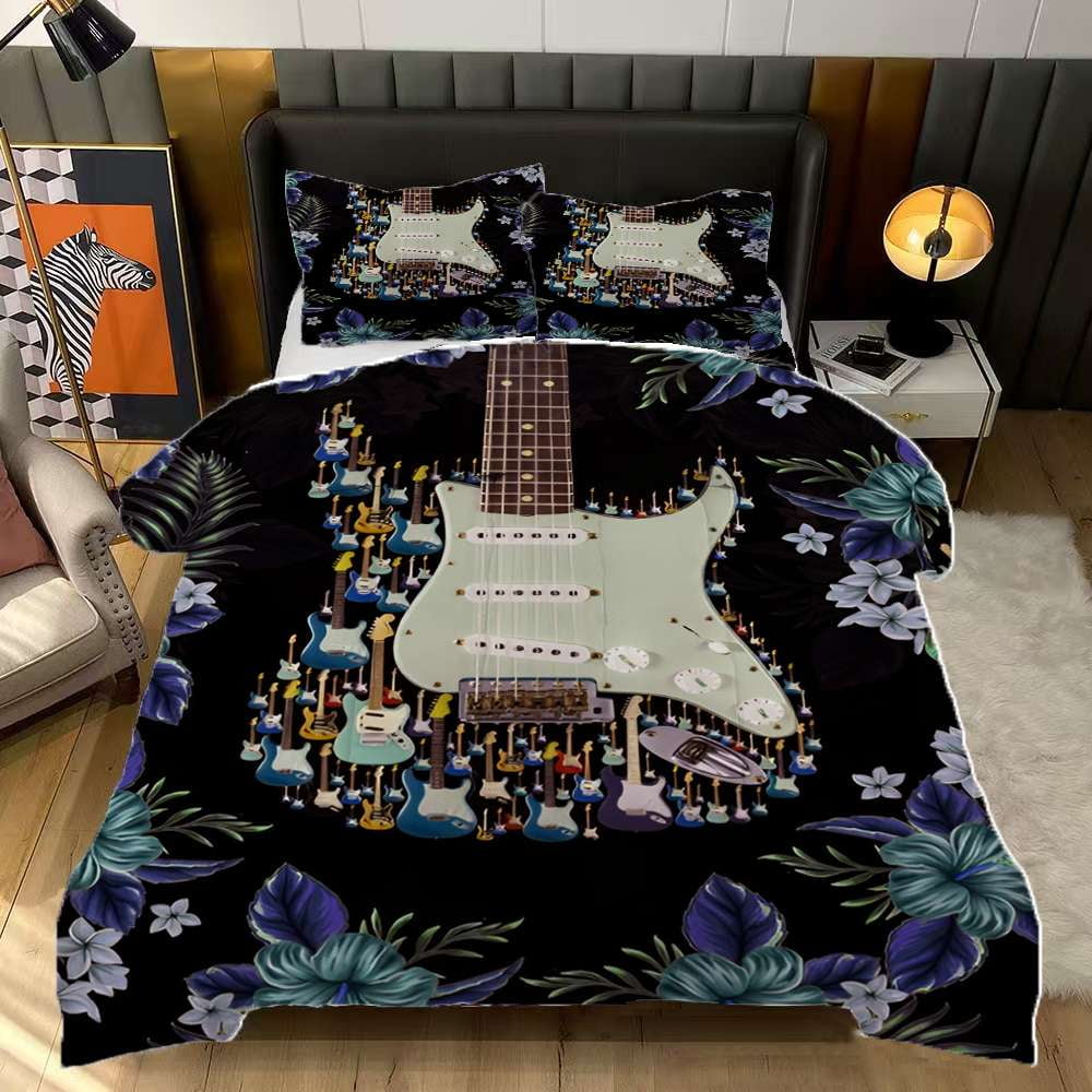 3D Electric Guitar Comforter Set Full Size Bedding Set For Travl ...