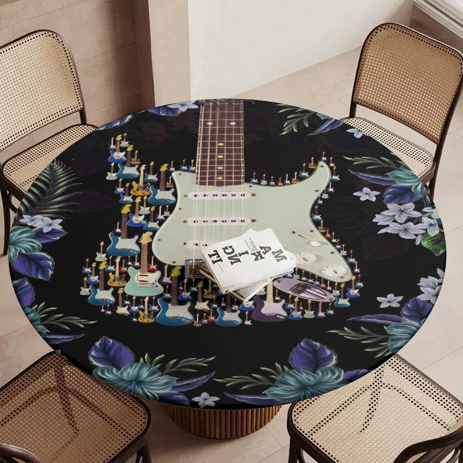 3D Electric Guitar Round Table Cover Kitchen Printed Waterproof ...