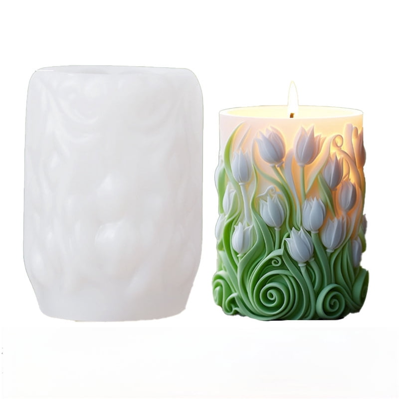 3D Embossed Floral Cylinder Silicone Mold, Cylinder Lavender Flower ...