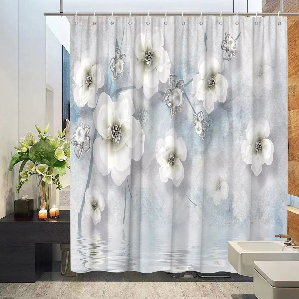 3D Embossed Flower Geometry Shower Curtain Vine Leaves Butterfly ...