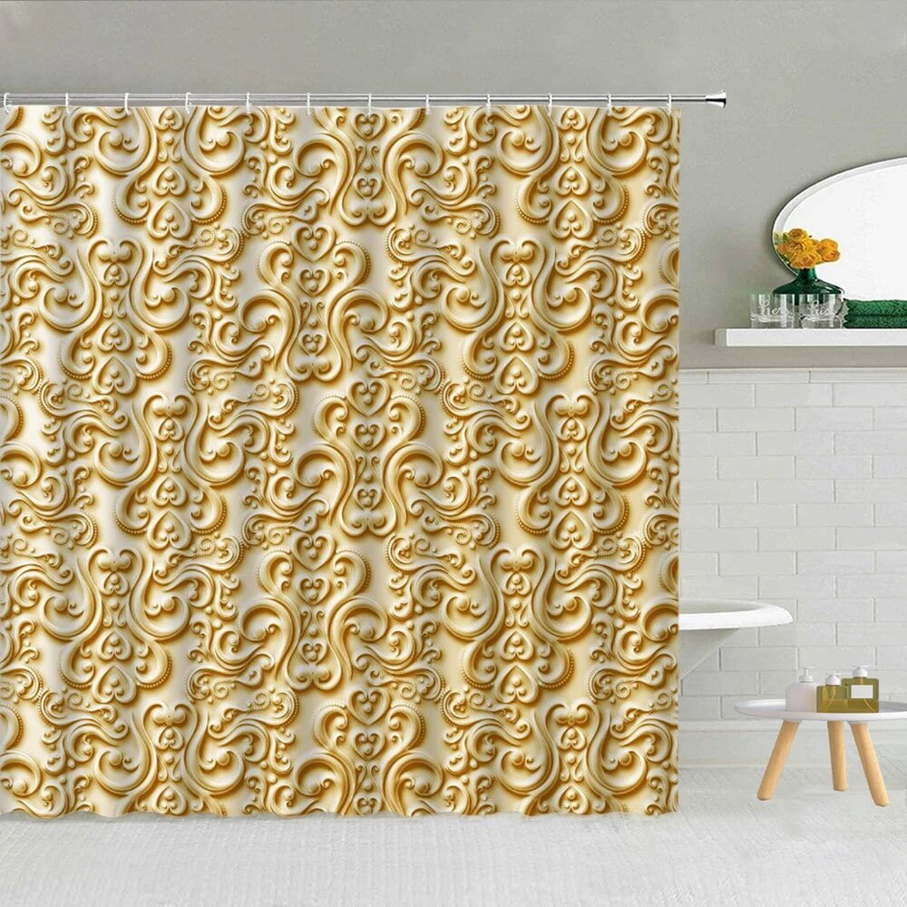 3D Embossed Flower Geometry Shower Curtain Vine Leaves Butterfly ...