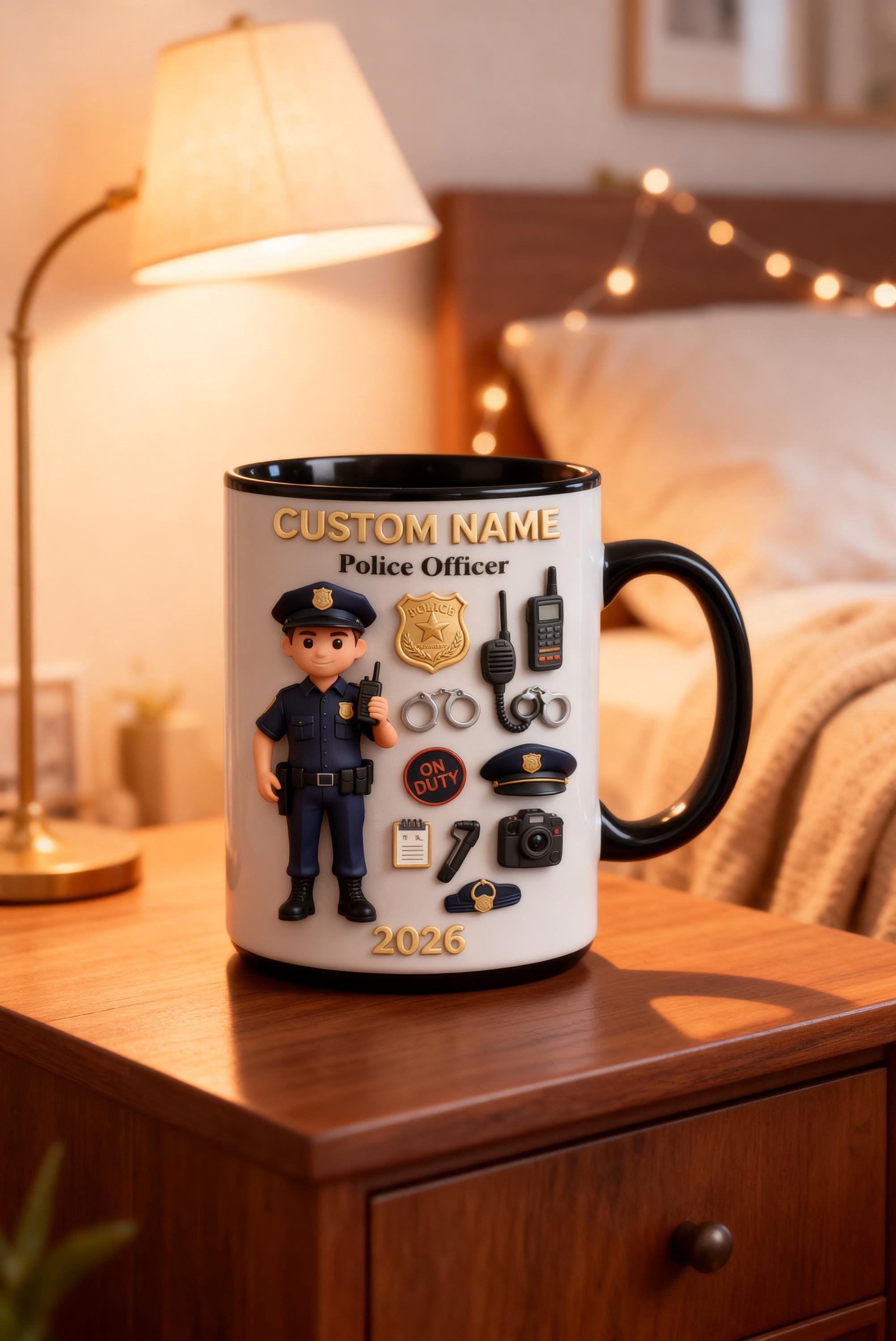 3D Embossed Police Officer Mug, Personalized Name Coffee Cup, Law ...