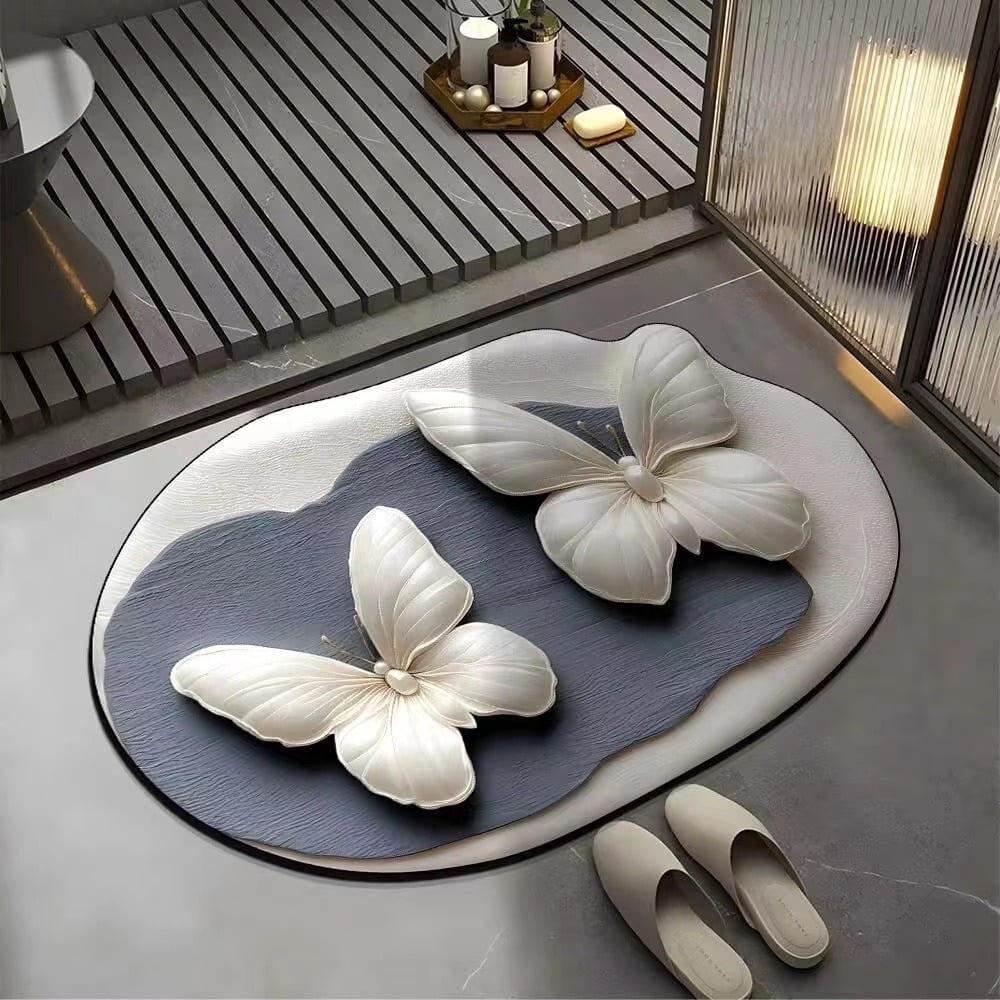 3D Embossed Flower and Butterfly Print Bath Mat Irregular Shape Ultra ...