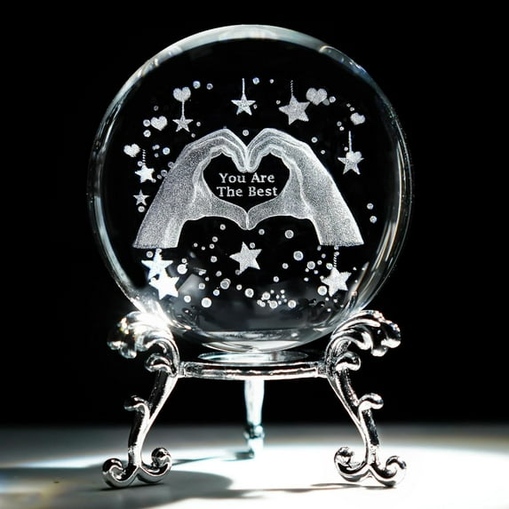 3D Engrving Crystal Figurine Crystal Ball with Stand Glass Decorative ...