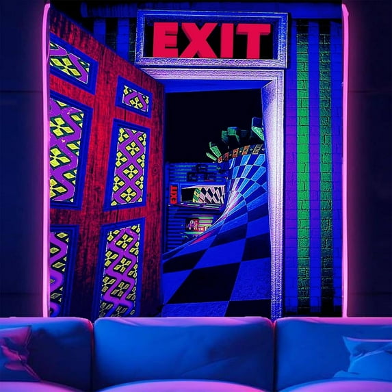 3D Exit Blacklight Tapestry Wall Decor for Men Bedroom, Trippy 3D ...
