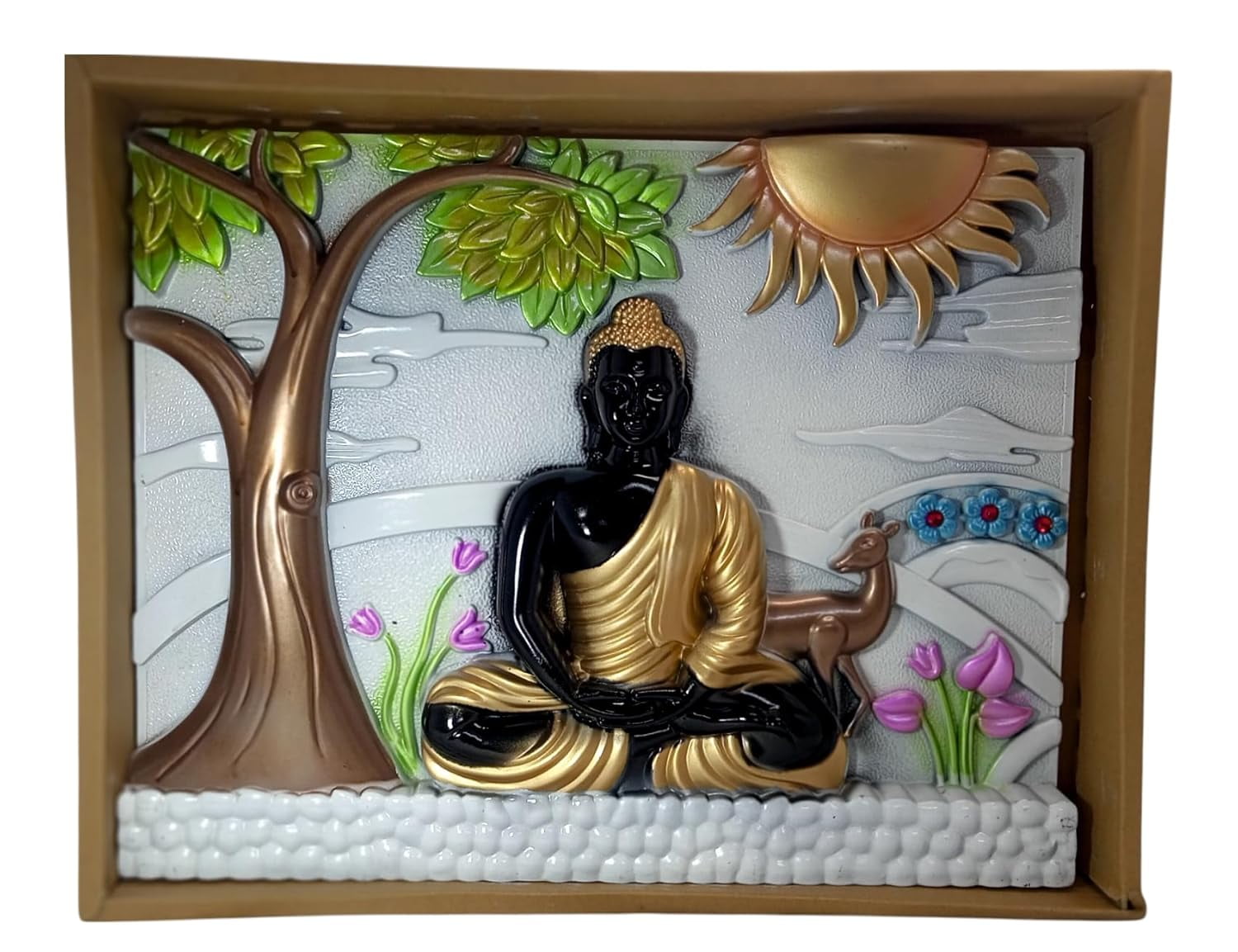 3D FRP Meditating Gautam Buddha Photo Frame 50 x 40 cm Wall Decor Home ...