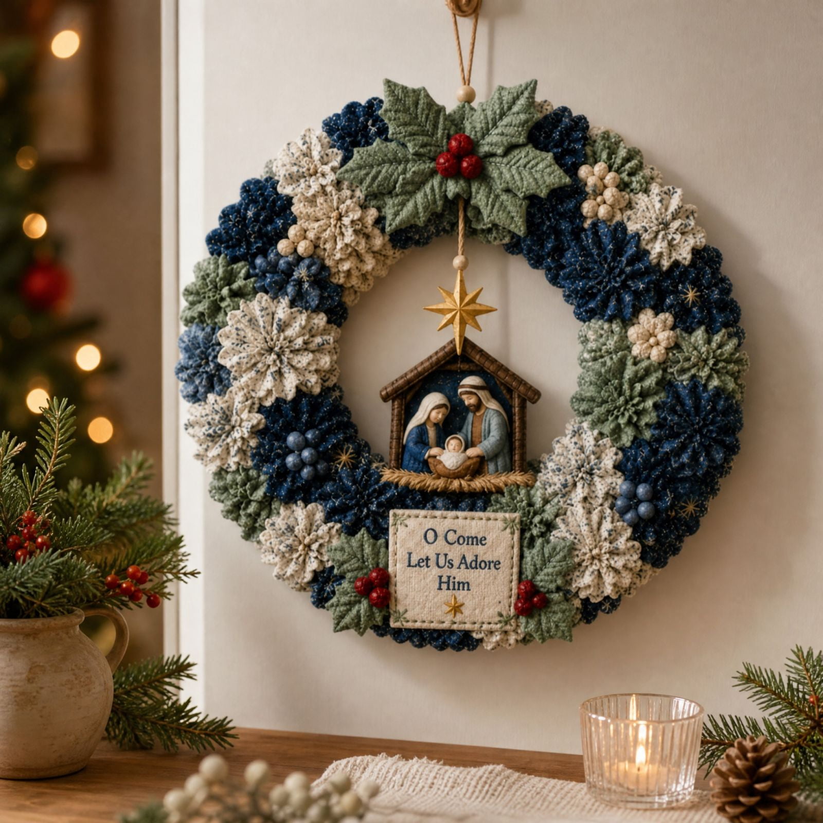 3D Fabric Poke Wreath DIY Kit,11 Inch Christmas Nativity Wreath Craft ...
