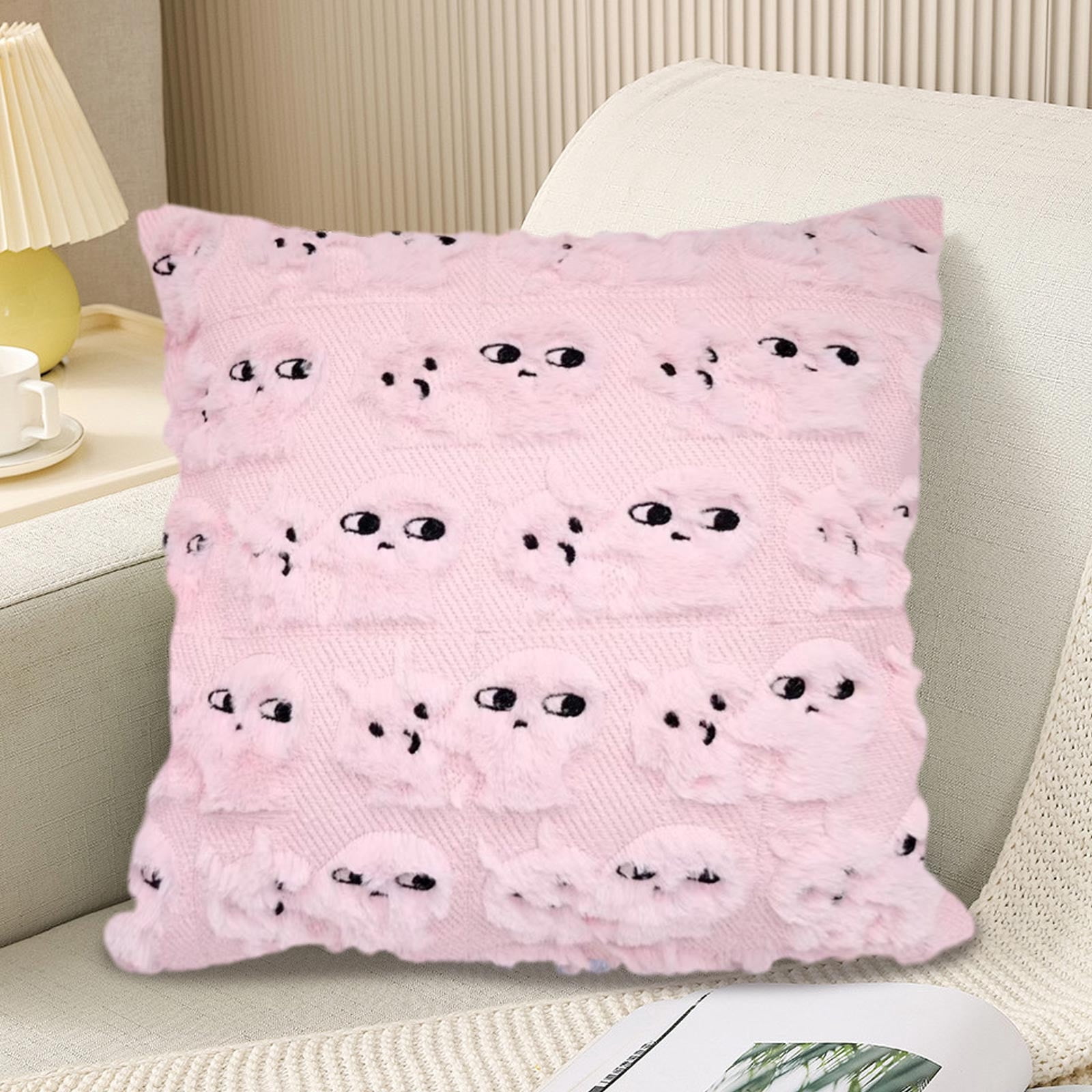 3D Face Plush Pillow Cover 45x45cm, Cute Kissing Character Lumbar ...