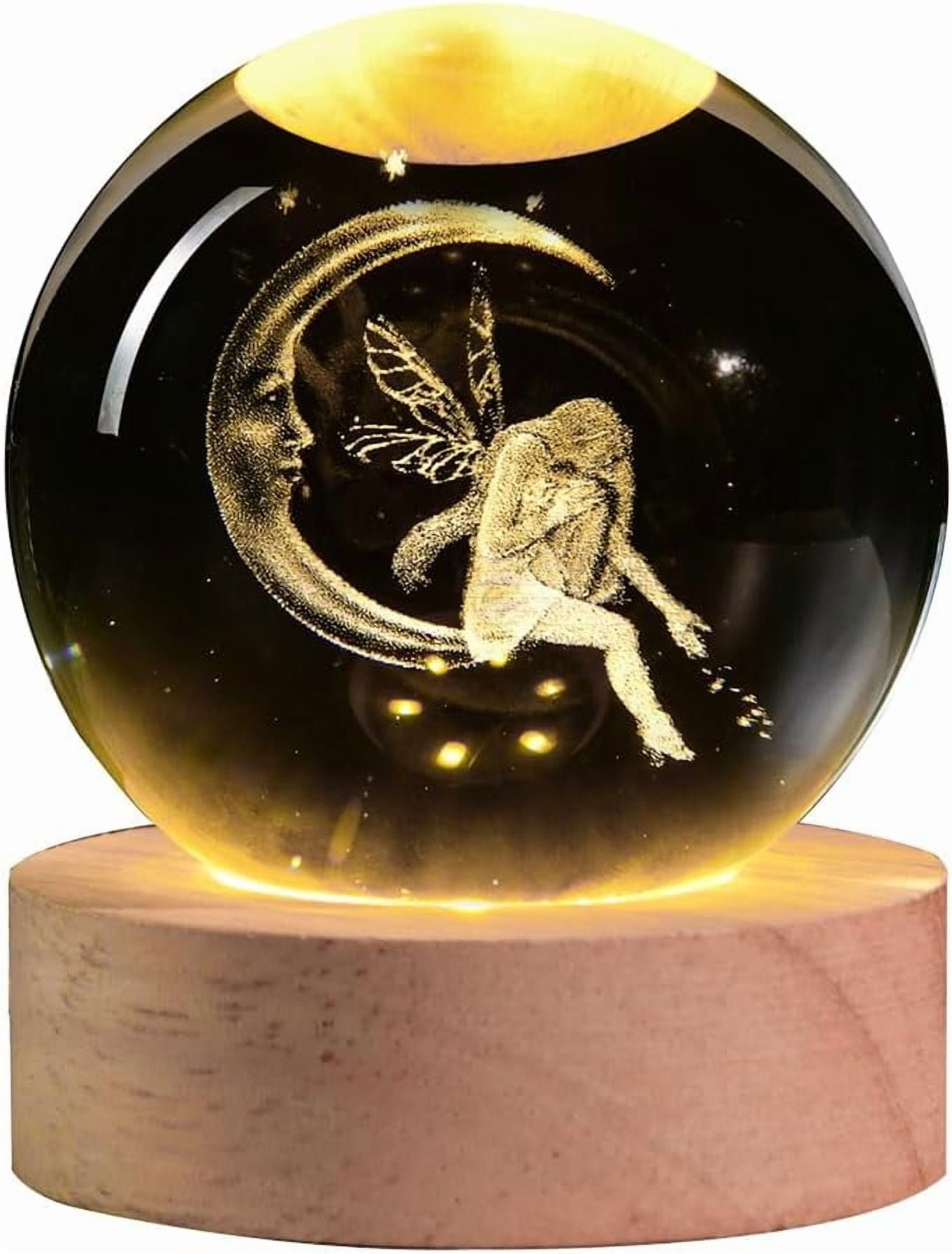 3D Fairy Crystal Ball with LED Stand, Fairies Figurines Lamp Night ...