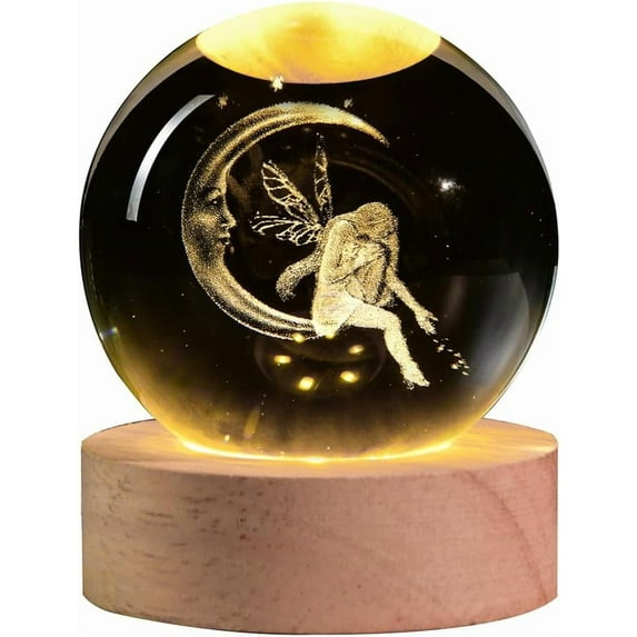 3D Fairy Crystal Ball with LED Stand, Fairies Figurines Lamp Night ...