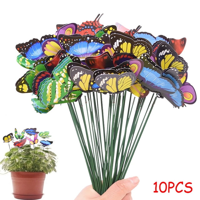 3D Fake Butterflies Props With Stick Real Fly Butterfly Branch Garden ...