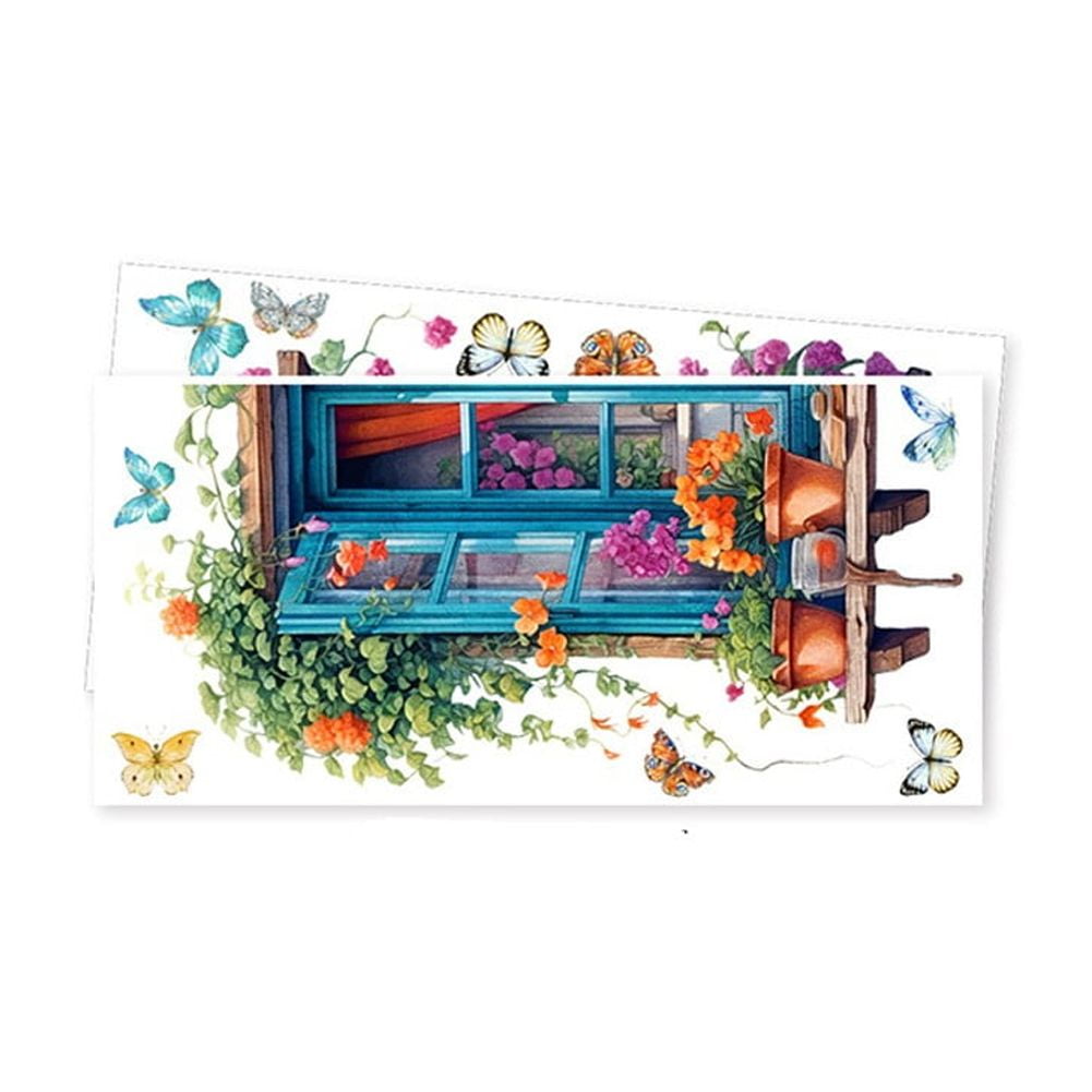 3D Fake Window Sills Door Frames Wall Stickers - Floral Butterfly Decor ...