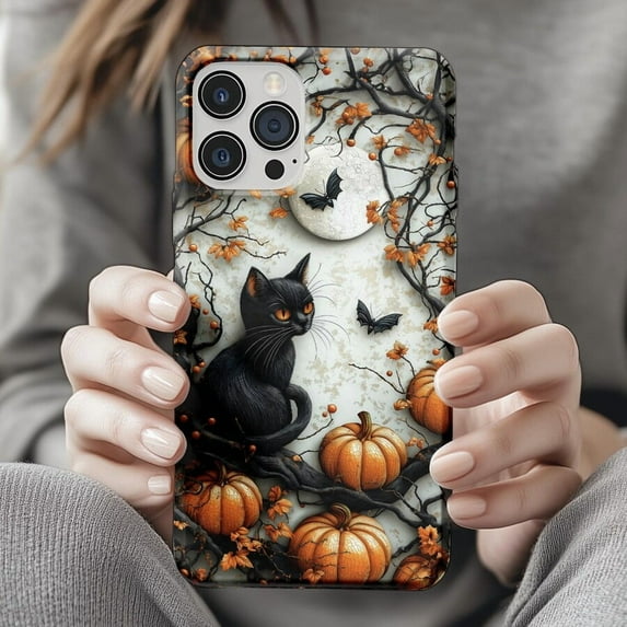3D Fall Halloween Gothic Black Cat and Pumpkin Phone Case 11 12 13 14 ...