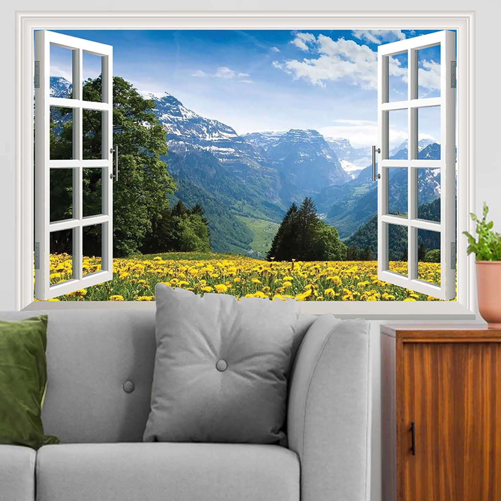 3D False Fake Window Waterfall Wall Decals, Decoration Living Room ...