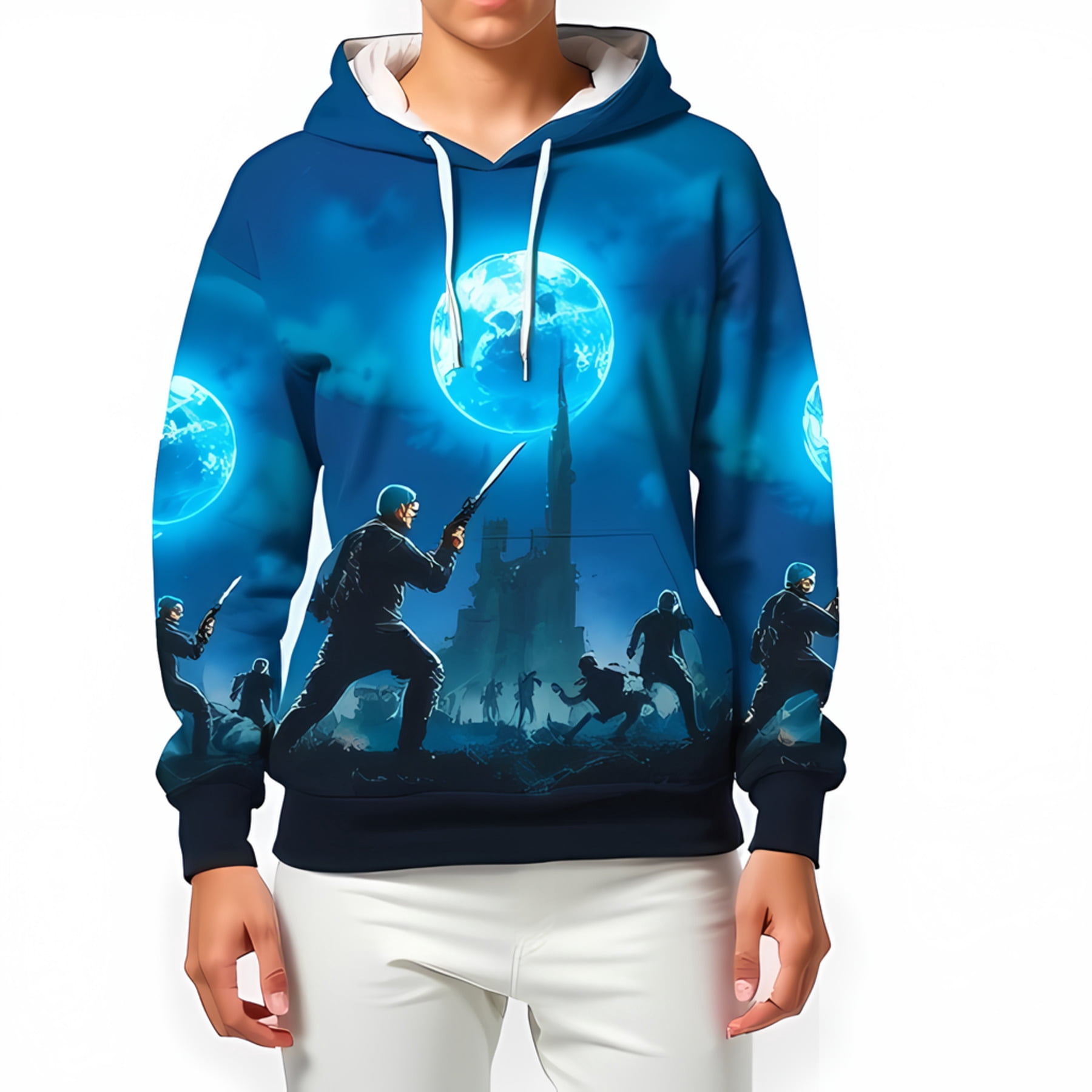 3D Fantasy Battle Hoodie with & Gothic Castle Design - Striking ...