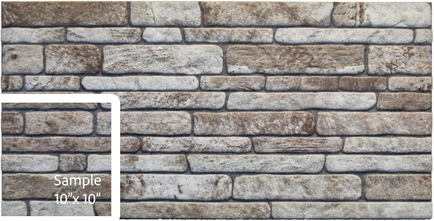 3D Faux Brick Wall Panel Sample – Light Brown Grey Stone Look Styrofoam ...