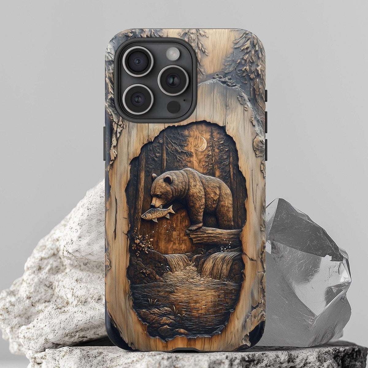 3D Faux Wood Carved Grizzly Bear Fishing for 17 16 15 14 13 12 11 Pro ...