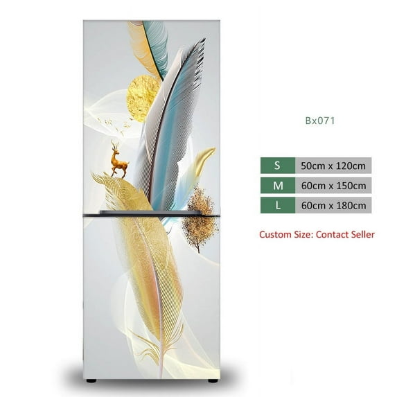 3D Feather Refrigerator Door Stickers Adhesive Vinyl Deer Light Fridge ...