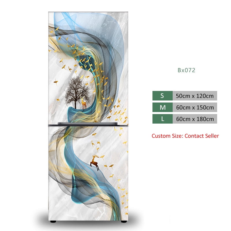 3D Feather Refrigerator Door Stickers Adhesive Vinyl Deer Light Fridge ...