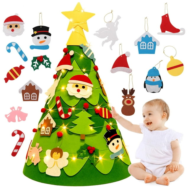 3D Felt Christmas Tree Set DIY Creative Felt Xmas Tree Party Decoration ...