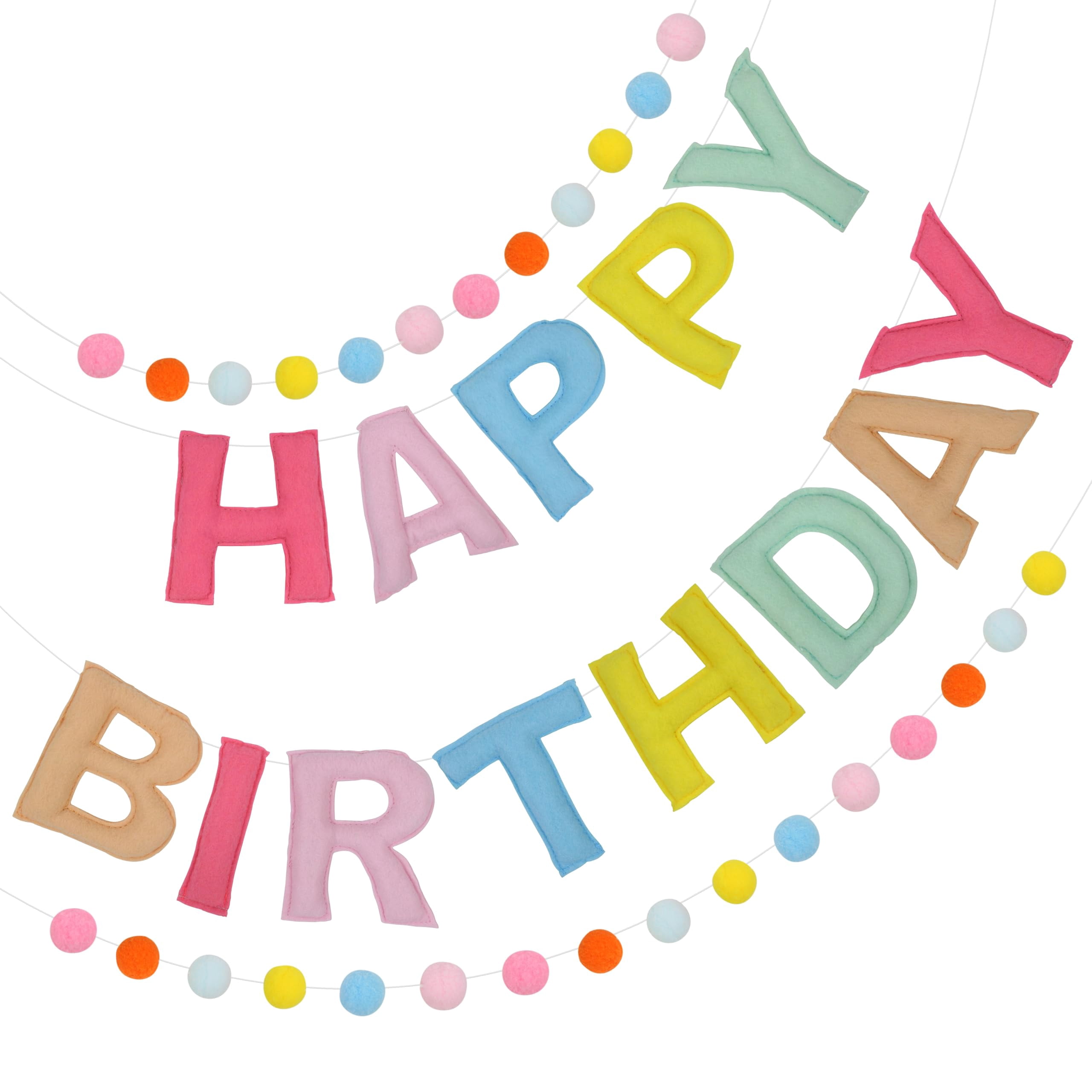 3D Felt Happy Birthday Banner Macaron-2pcs Party Decoration Photo Prop ...