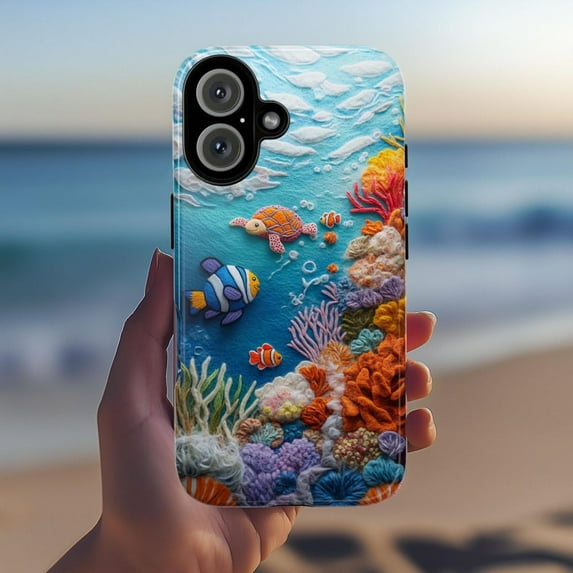 3D Felt Turtle Clownfish Coral Reef Marine Life Phone Case 17 16 15 14 ...