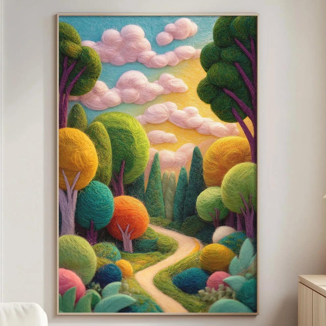 3D Felted Forest Cozy Woodland Path Landscape Pastel Nature Nursery ...