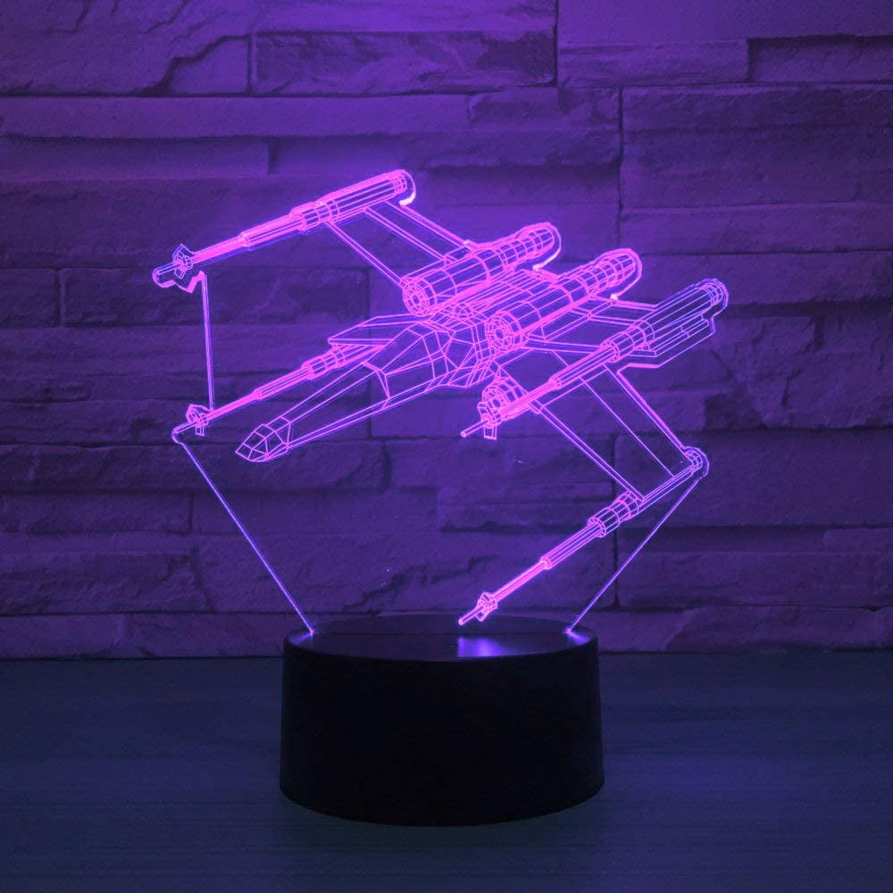 3D Fighter Plane Night Light Table Desk Optical Illusion Lamps 7 Color ...