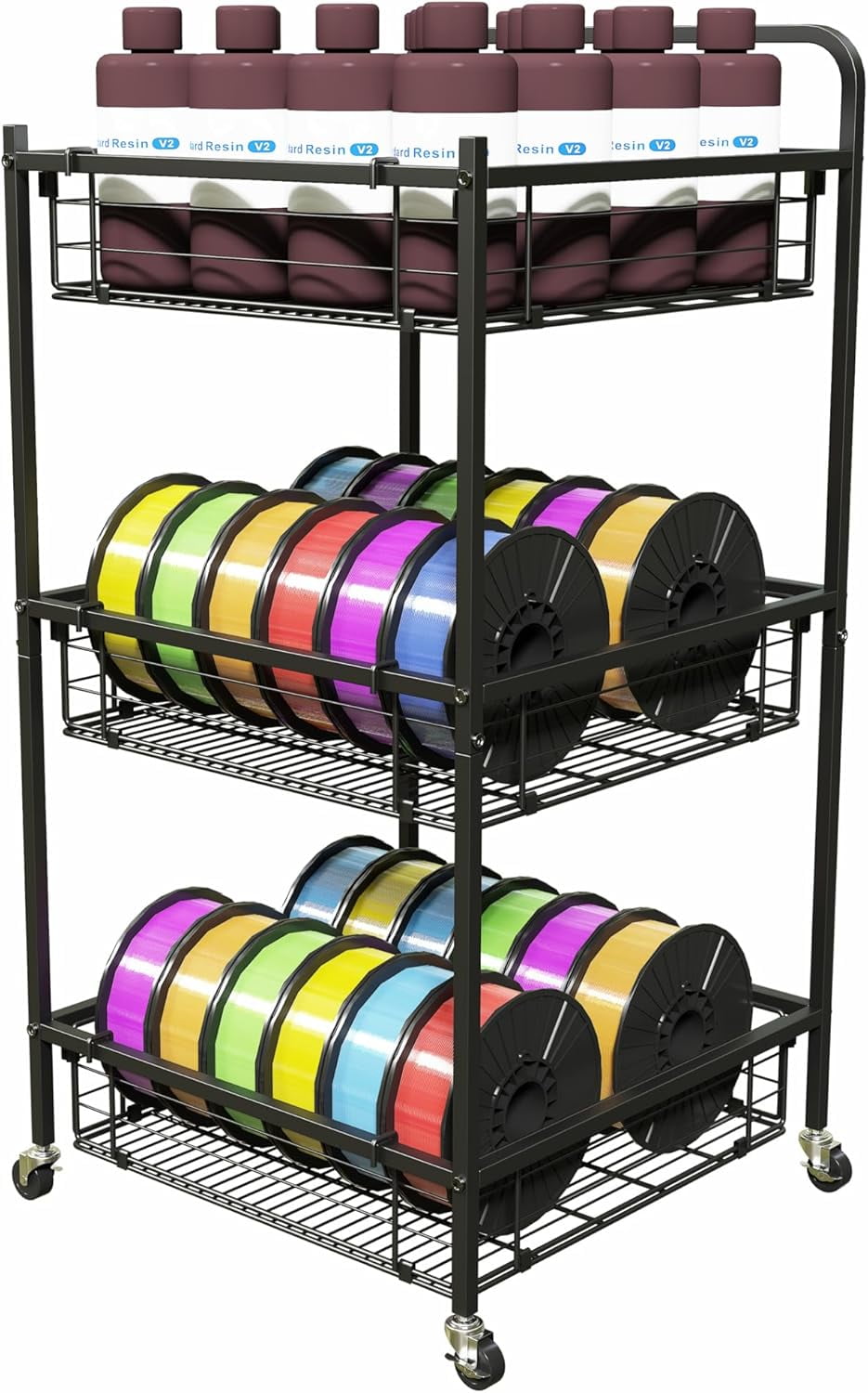 3D Filament Storage Cart, 3 Tier 3d Printer Accessories Rolling Cart ...