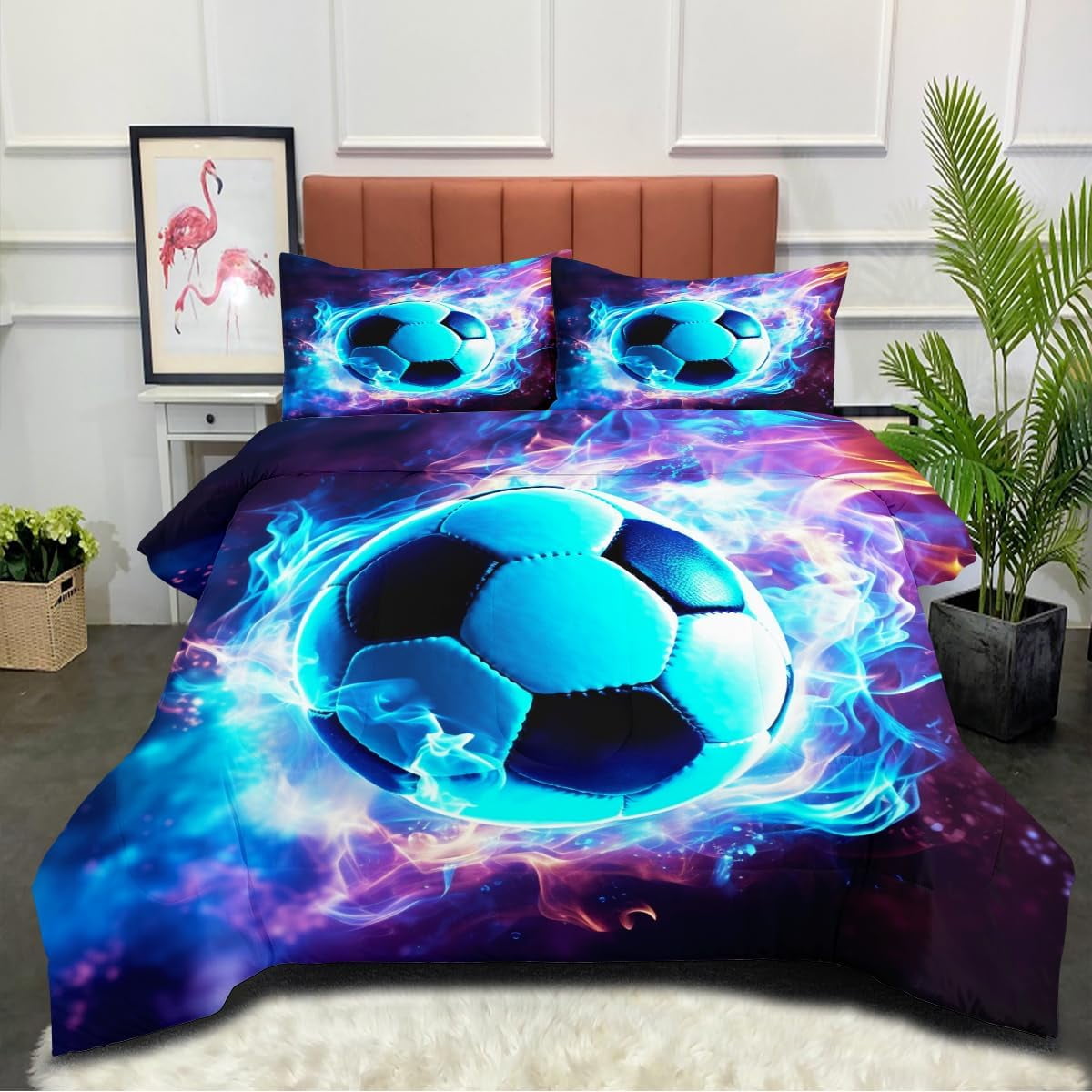 3D Fire Football Comforter Set 104X90 inch Comforters for Summer Ball ...