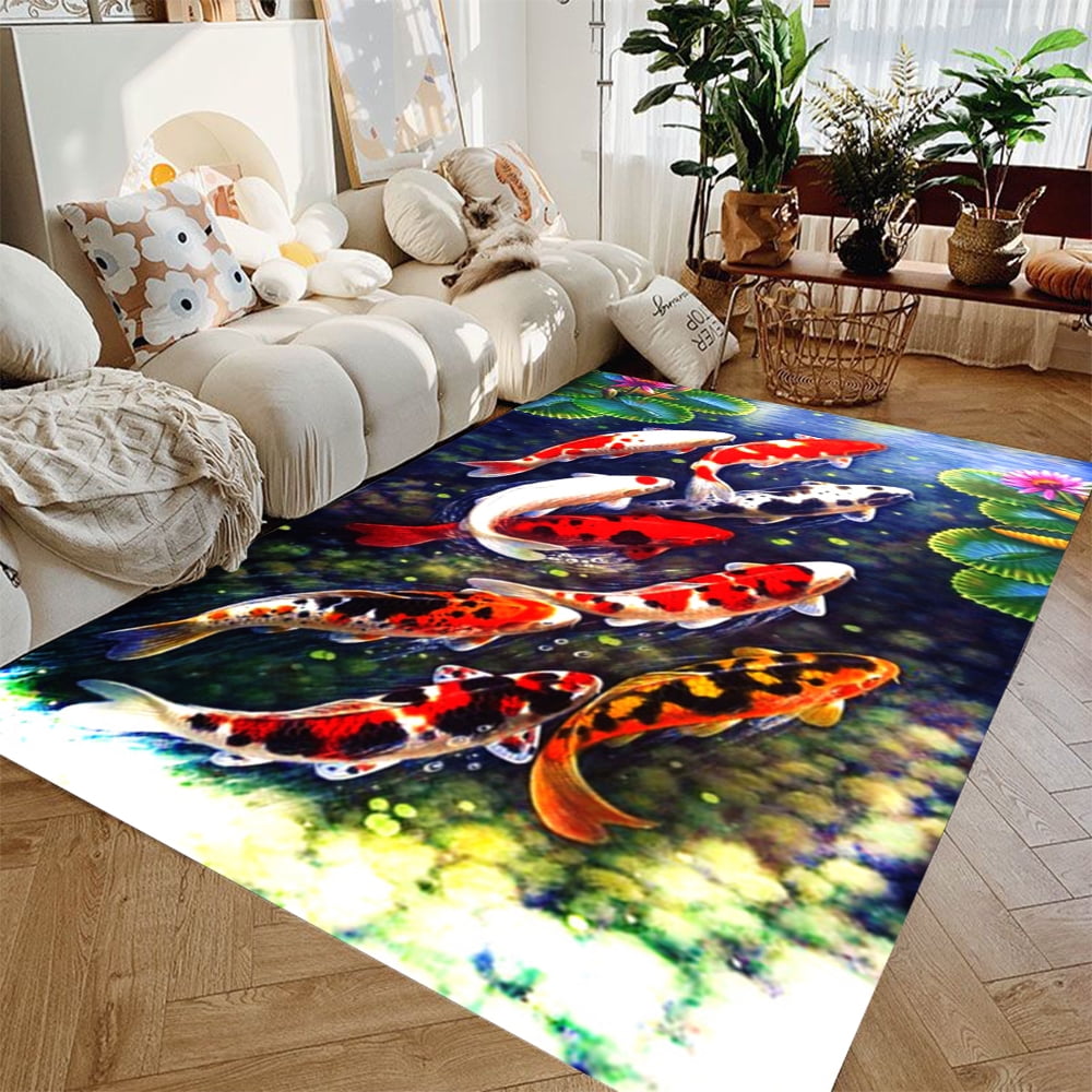 3D Fish Carp Area Rug Carpet Rug for Living Room Bedroom Sofa Doormat r ...