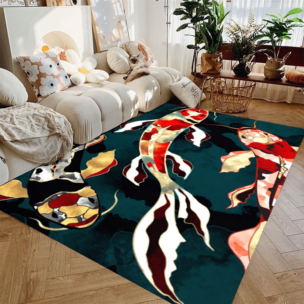 3D Fish Carp Area Rug Carpet Rug for Living Room Bedroom Sofa Doormat r ...