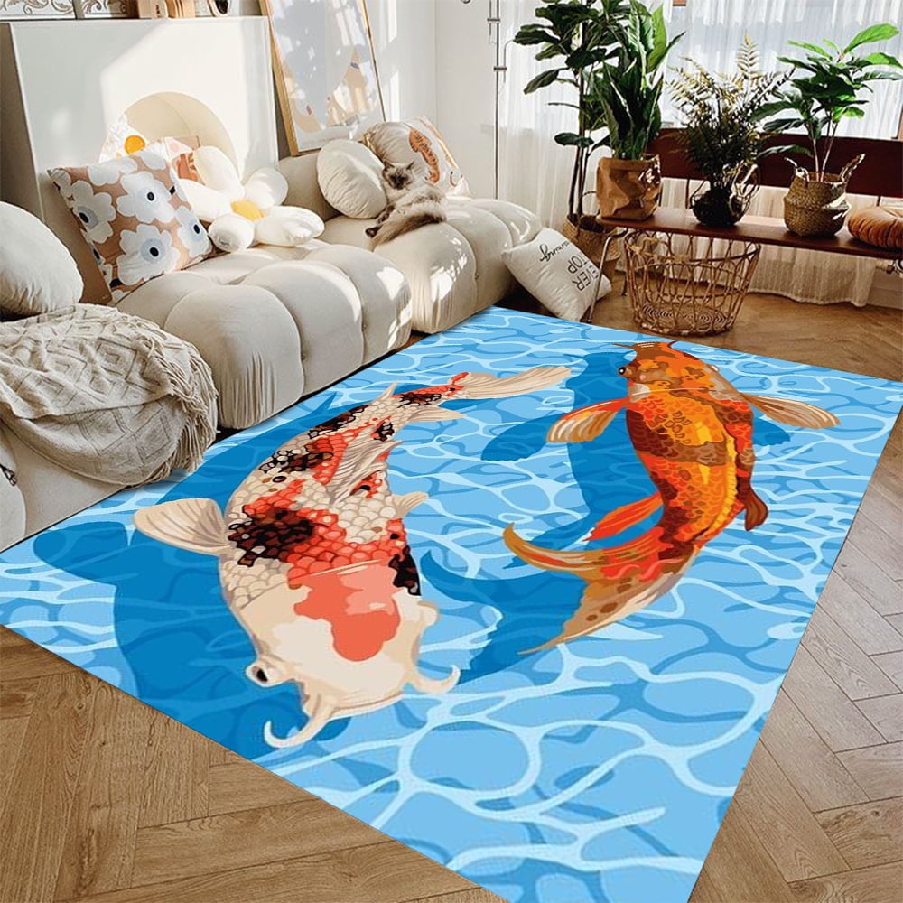 3D Fish Carp Area Rug Carpet Rug for Living Room Bedroom Sofa Doormat r ...