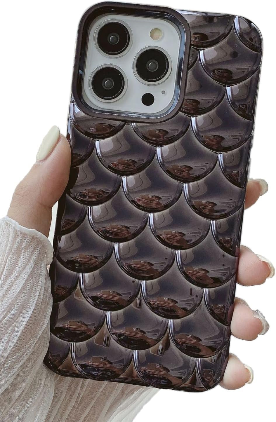 3D Fish Scale Plating Solid Color Soft for iPhone Case (Black,iPhone 13 ...