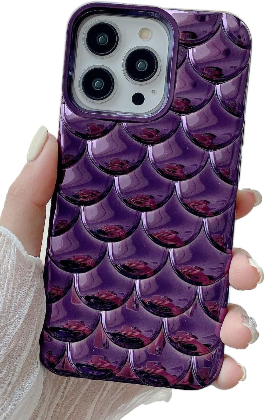 3D Fish Scale Plating Solid Color Soft for iPhone Case (Purple,iPhone ...