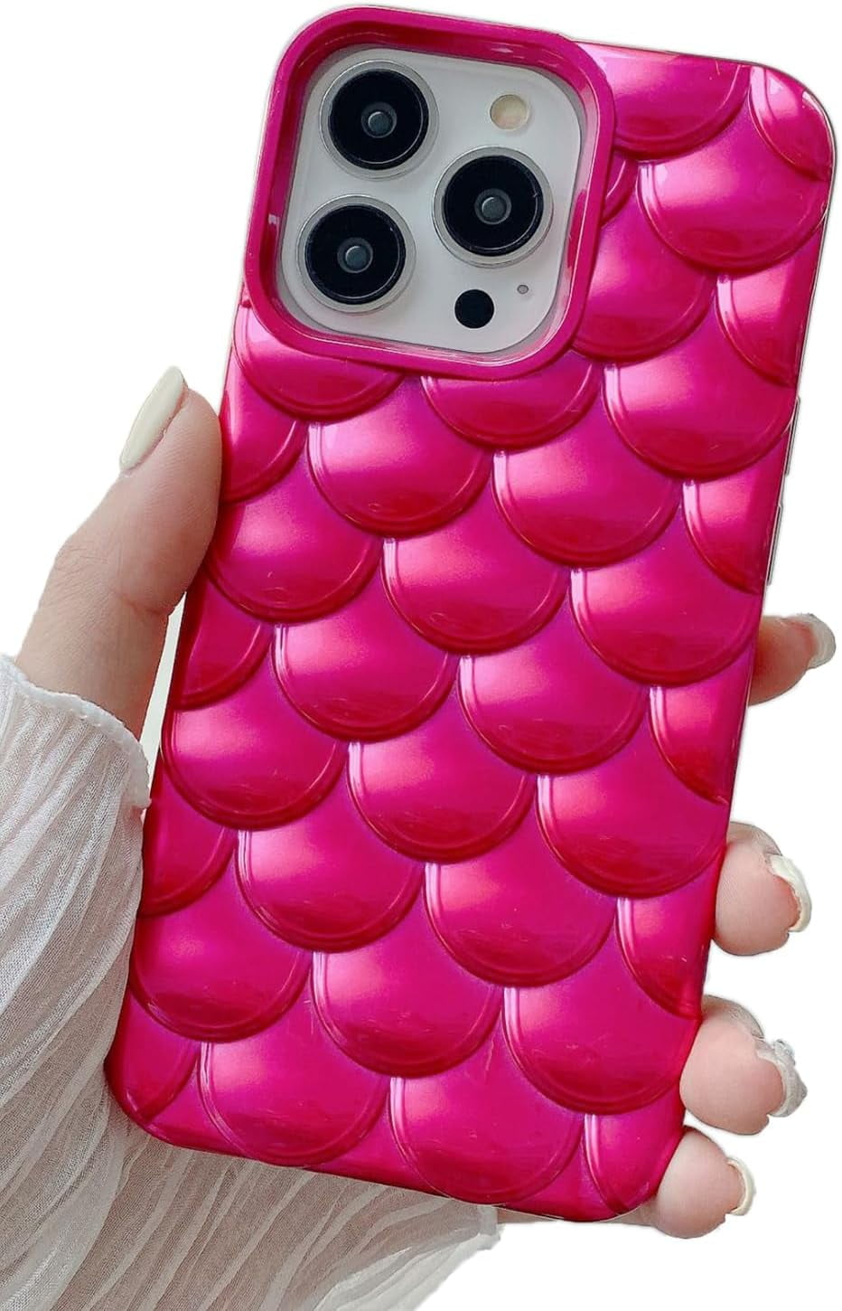 3D Fish Scale Plating Solid Color Soft for iPhone Case (Red,iPhone 13 ...