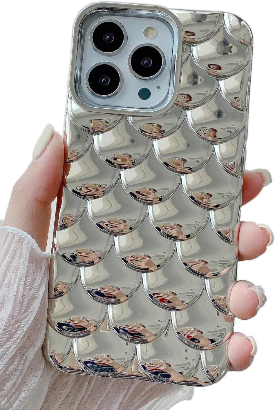 3D Fish Scale Plating Solid Color Soft for iPhone Case (Silver,iPhone ...