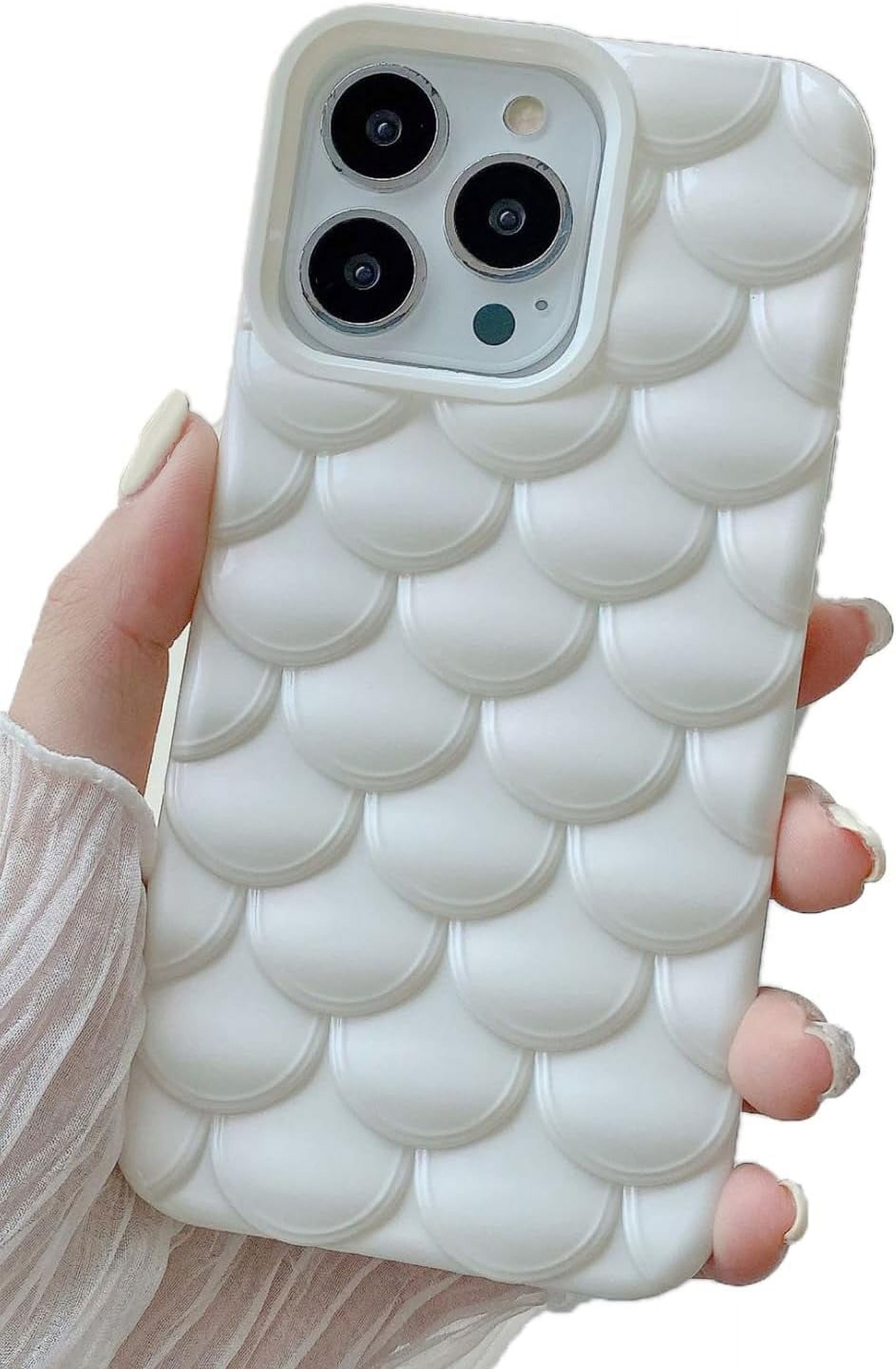 3D Fish Scale Plating Solid Color Soft for iPhone Case (White,iPhone 13 ...