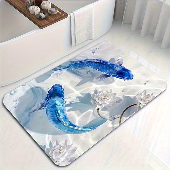 3D Fish-Shaped Bath Mat, Absorbent Shower Rug For Bathroom And Bedroom ...