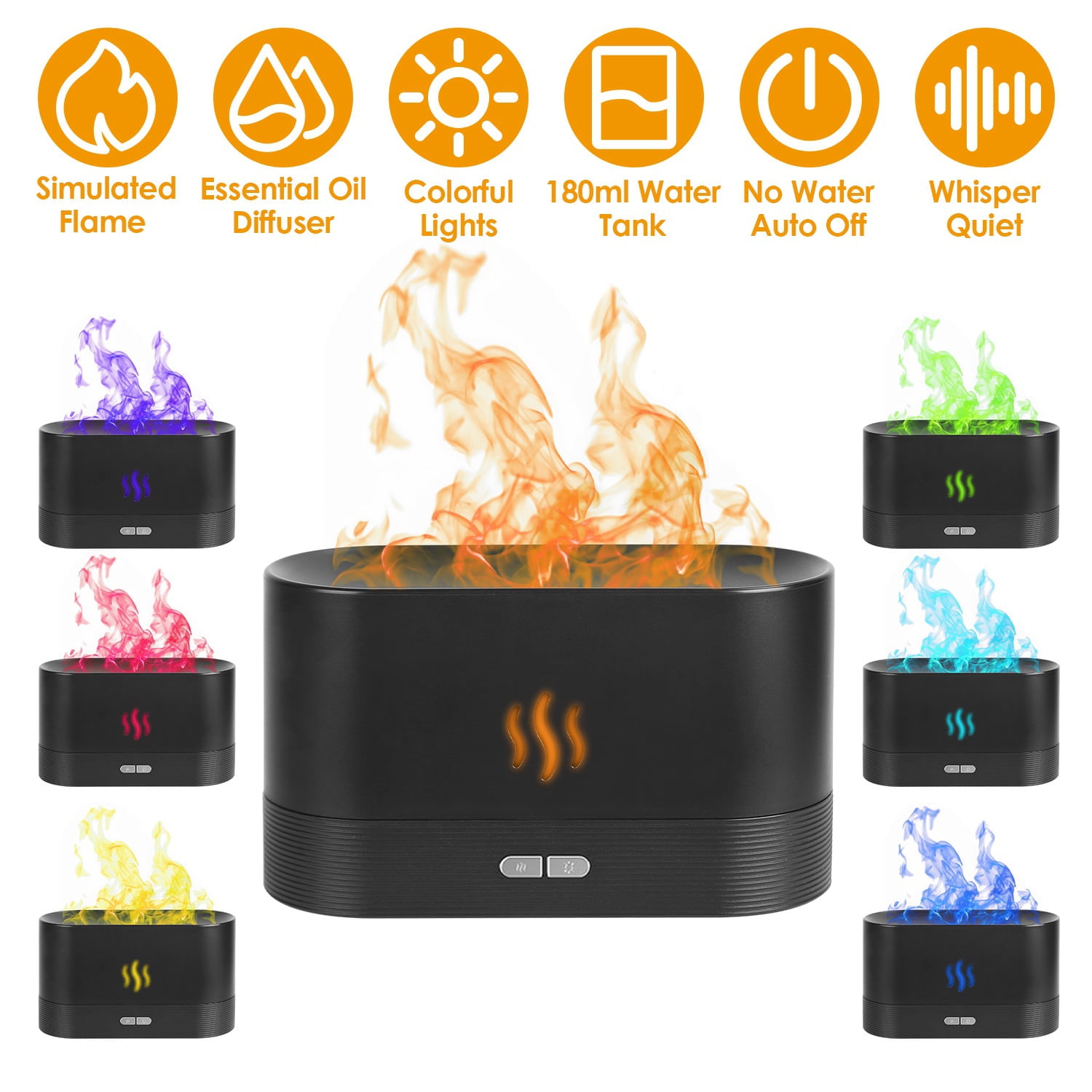 3D Flame Essential Oil Diffuser, Super Quiet Mist Air Humidifier, 180ml ...