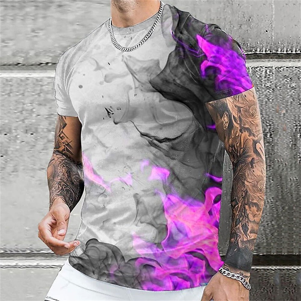 3D Flame Printed T Shirt For Men Fashion Gradient Harajuku Short Sleeve ...