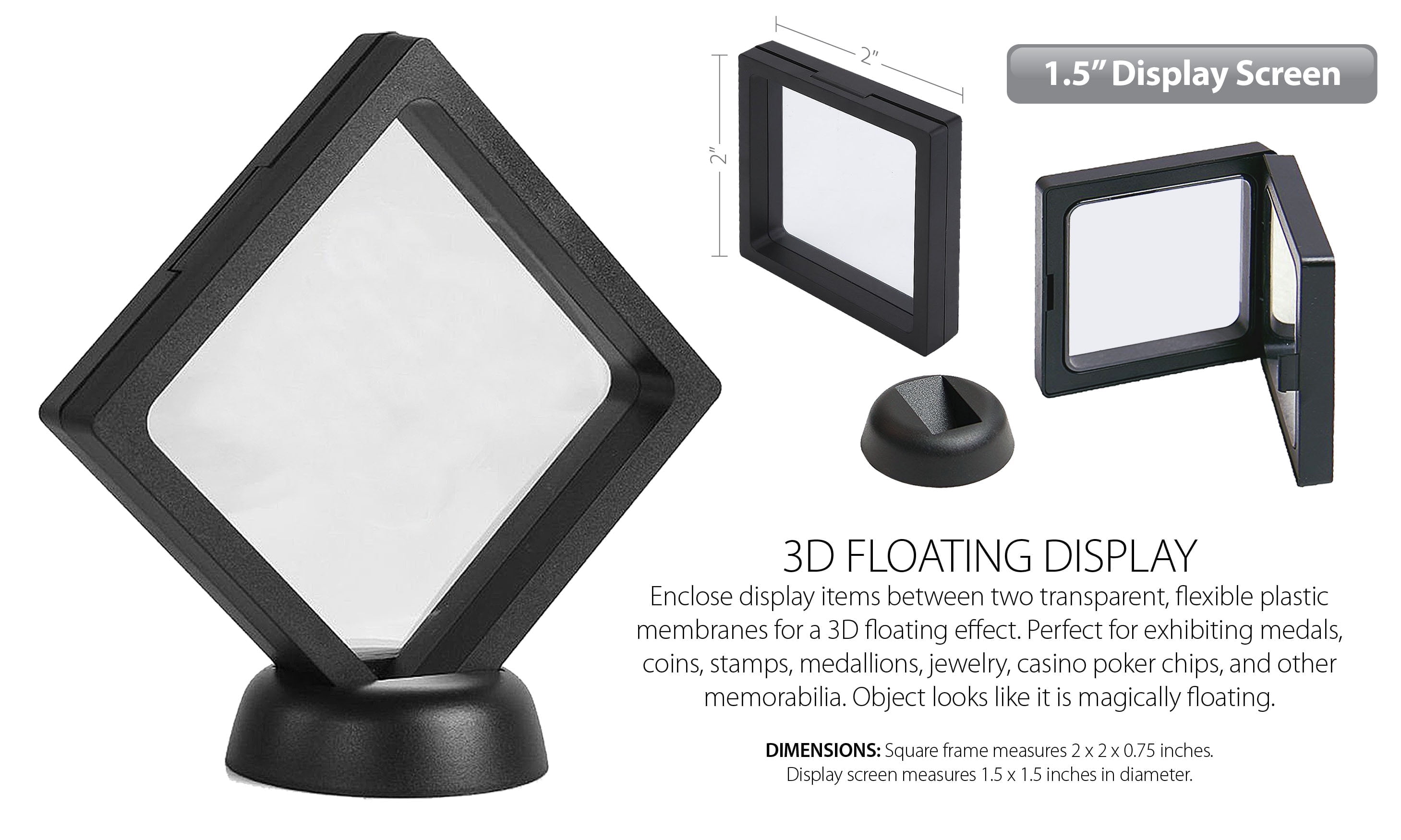 3D Floating View Coin Display Frame Holder Box Case Small Black (1.5 ...