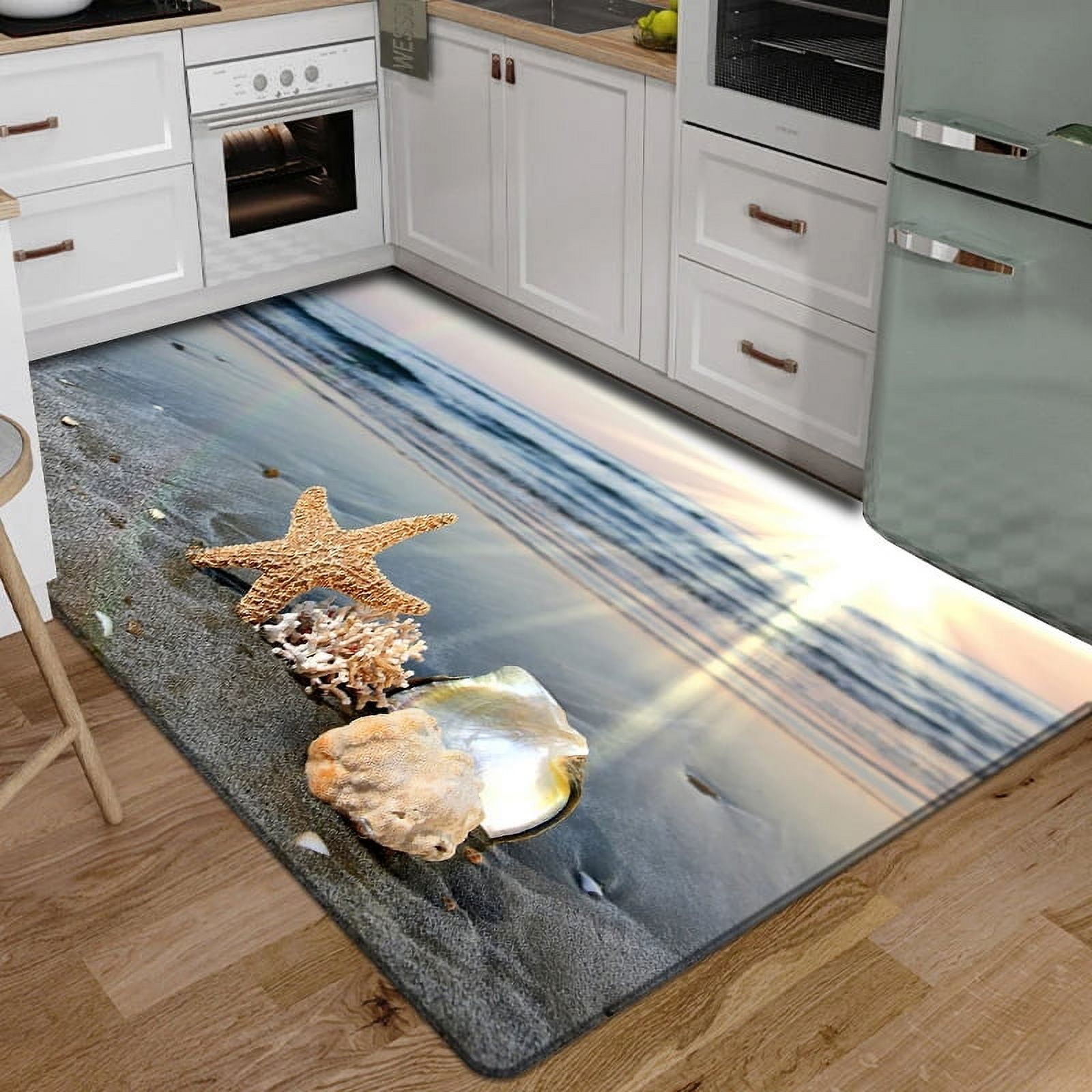 3D Floor Mat Rugs Kitchen Beach Waves Runner Carpet Kitchen Washable Non-slip Living Room Carpet ...