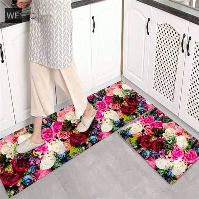 3D Floor Mat for Kitchen Room Cute Plants Floral Print Rug Bedroom ...