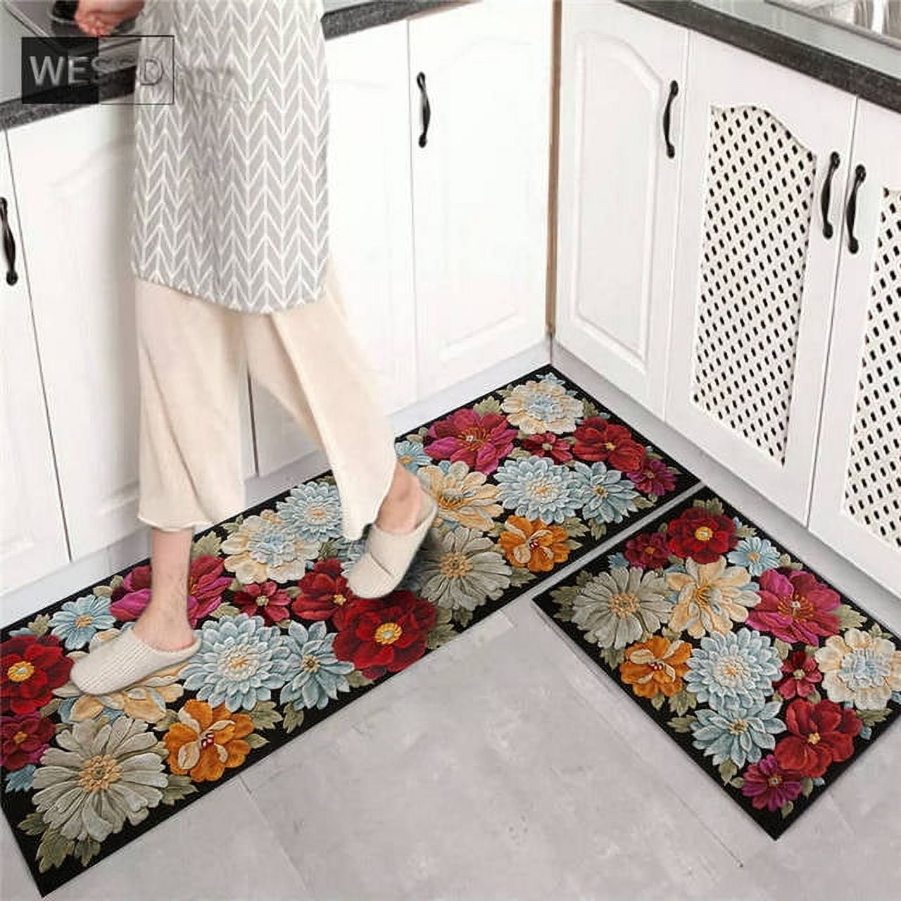 3D Floor Mat for Kitchen Room Cute Plants Floral Print Rug Bedroom ...