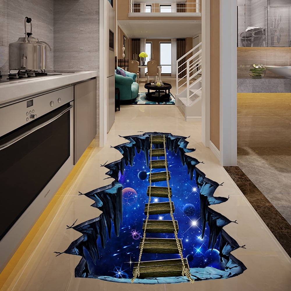 3D Floor Stickers Galaxy Bridge Wall Sticker,Removable Outer Space ...