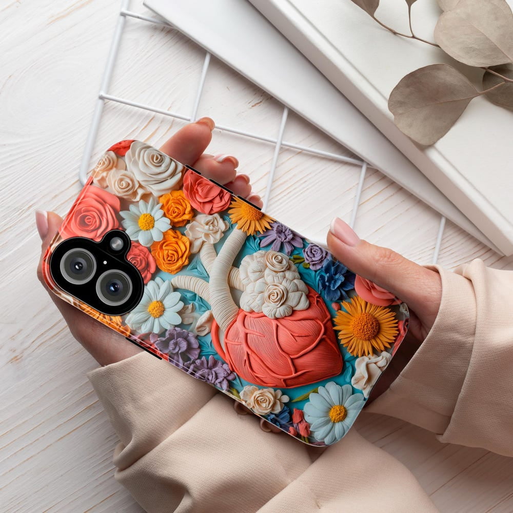 3D Floral Anatomy Heart Anatomical Human Phone Case with iPhone 17 to ...
